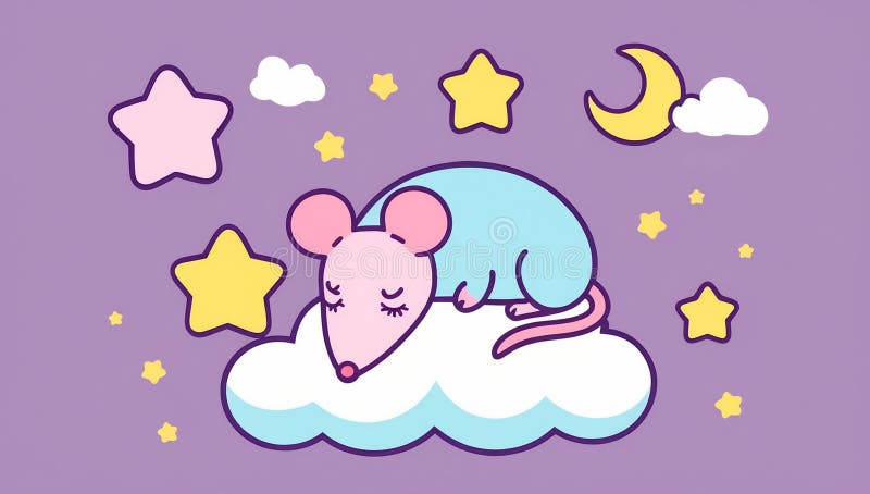 Little Cartoon Mouse Sleeping on a Cloud, Flat Design Illustration ...