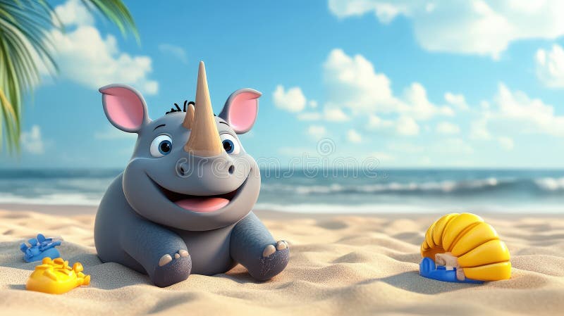 Little Cartoon Rhino. Selective Focus Stock Image - Image of nature ...