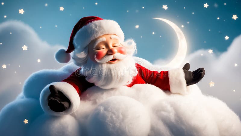 Little Cartoon Santa Claus Sleeping a Cloud Decoration Stock ...