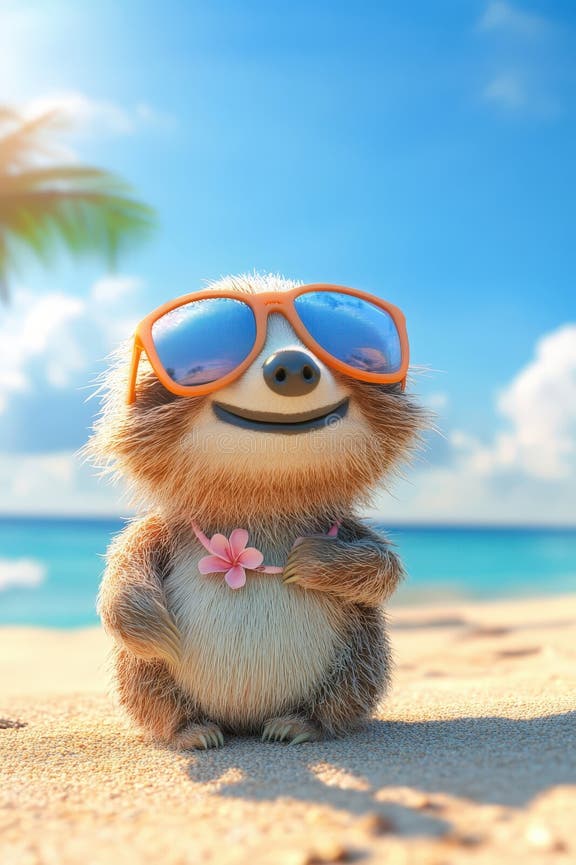 Little Cartoon Sloth on the Beach. Selective Focus Stock Photo - Image ...