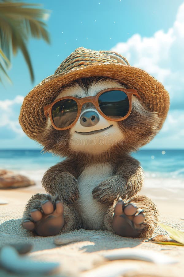 Little Cartoon Sloth on the Beach. Selective Focus Stock Photo - Image ...