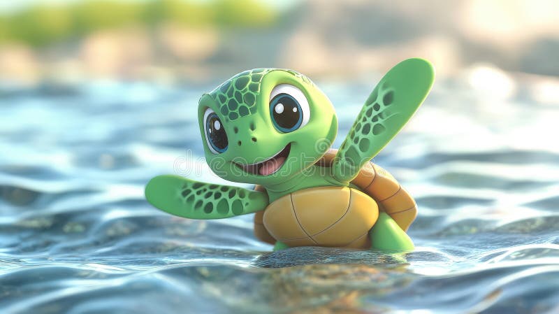 Little Cartoon Turtle. Selective Focus Stock Photo - Image of happy ...