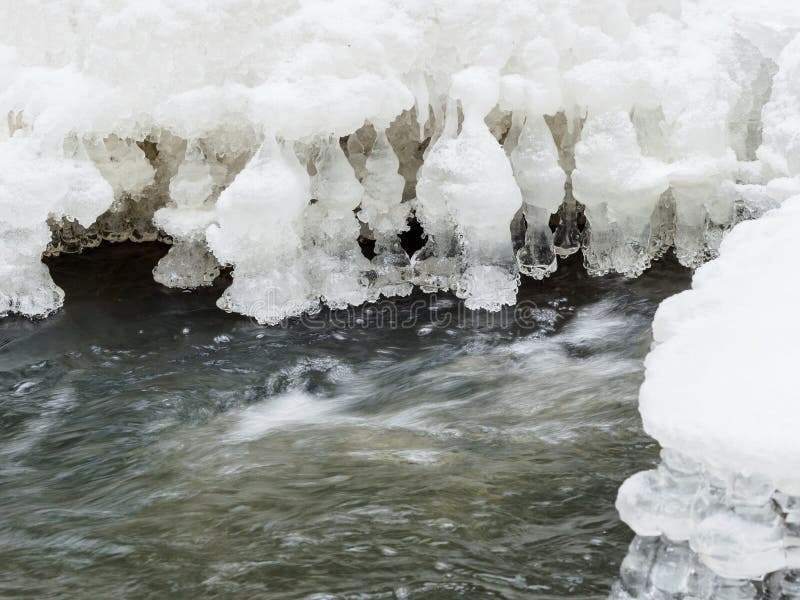 Little cascade with ice stock image. Image of landscape - 112002275
