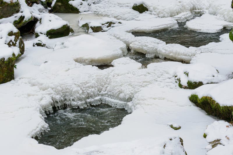 Little Cascade with Ice and Icicles Stock Image - Image of nature, snow ...