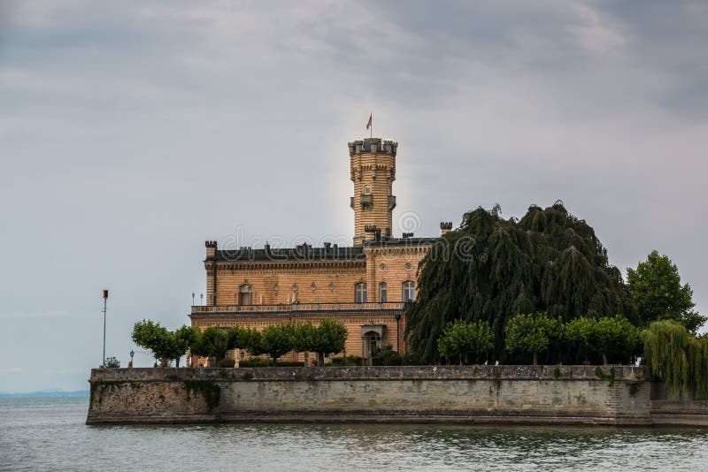 Little Castle with Round Tower Near the Lake Stock Photo - Image of ...