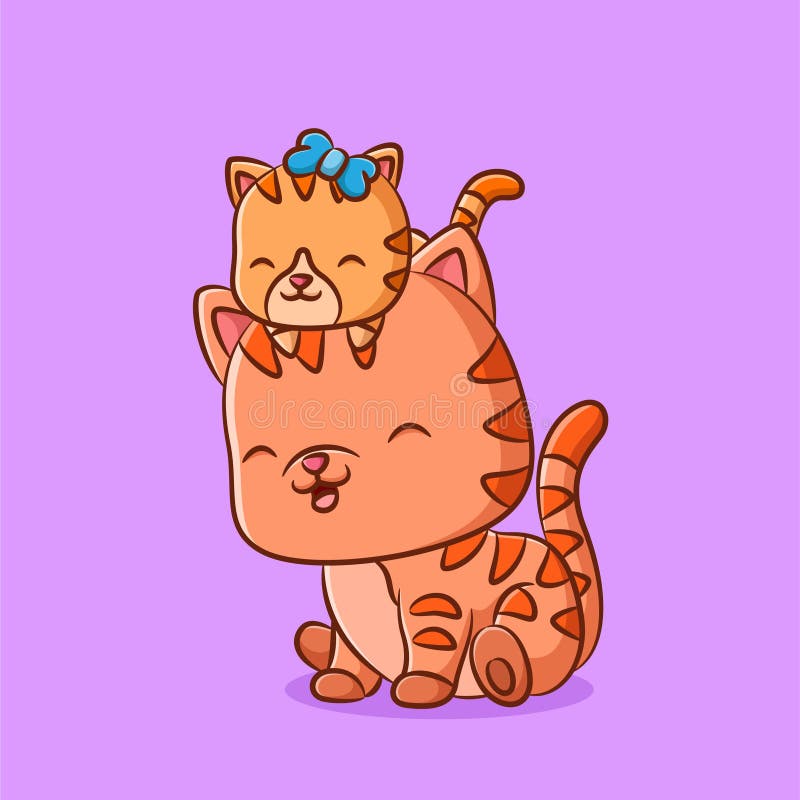 The Little Cat with the Blue Ribbon is Playing with the Big Cat Stock ...