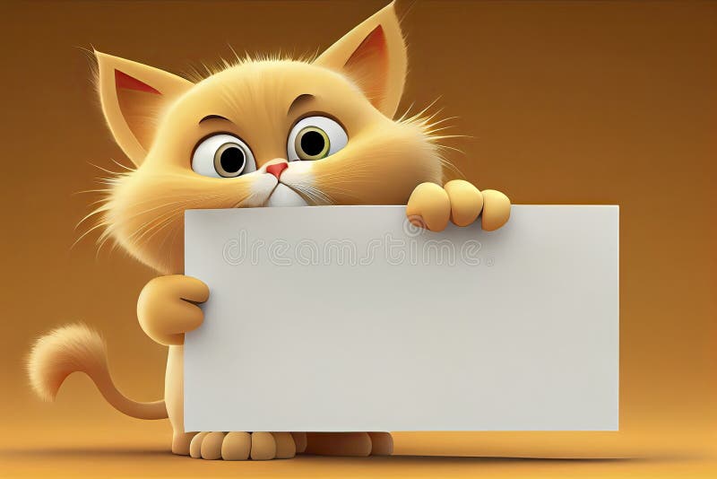 Little Cat Character Holding Blank Banner in 3d Rendering Stock ...