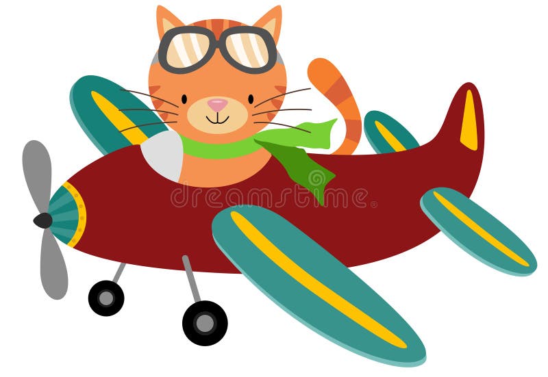 Little Cat Flying an Airplane Stock Vector - Illustration of plane ...