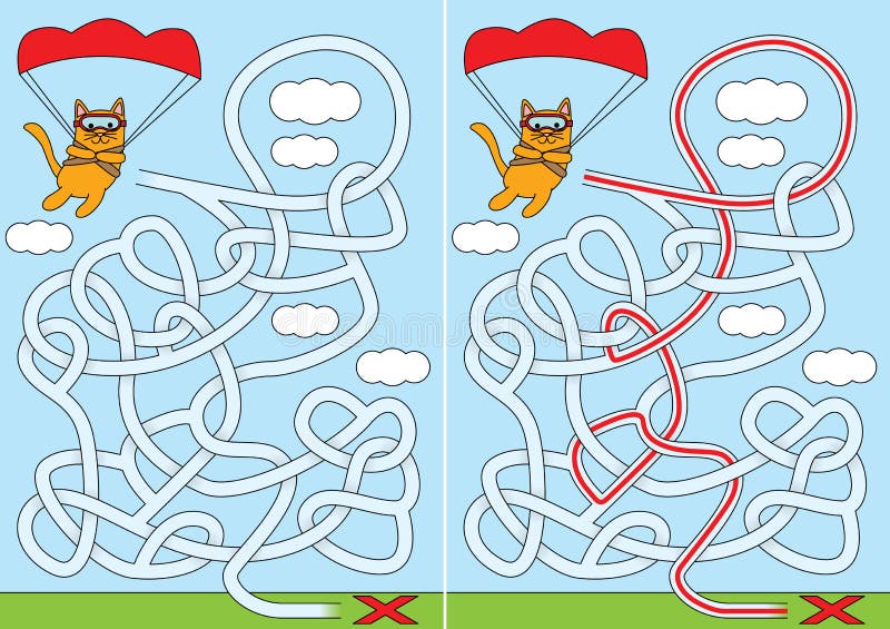 Little cat maze stock vector. Illustration of easy, labyrinth - 115727941