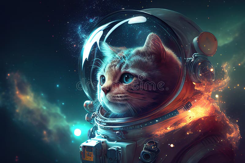 Little Cat in Space. Realistic 3d Animation Stock Illustration ...