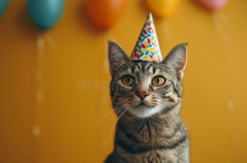 Little Cat Wearing Birthday Party Hat Party Stock Photo - Image of year ...