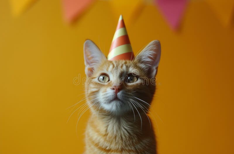 Little Cat Wearing Birthday Party Hat Party Stock Image - Image of ...
