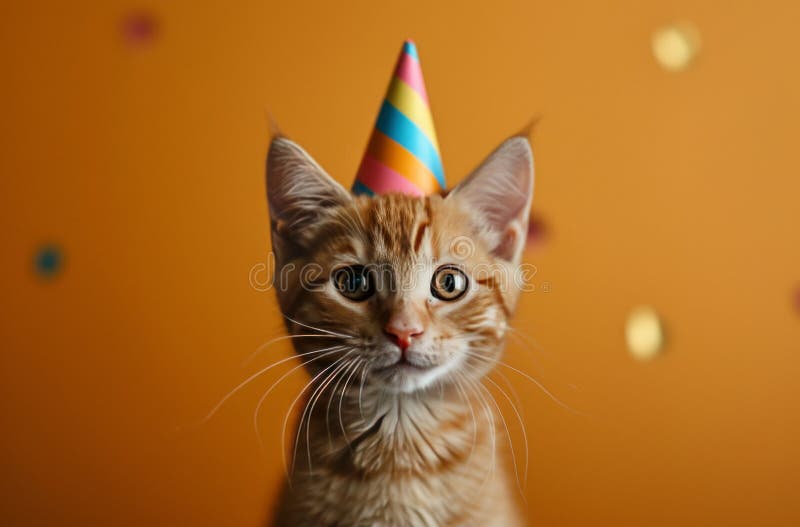 Little Cat Wearing Birthday Party Hat Party Stock Photo - Image of cute ...