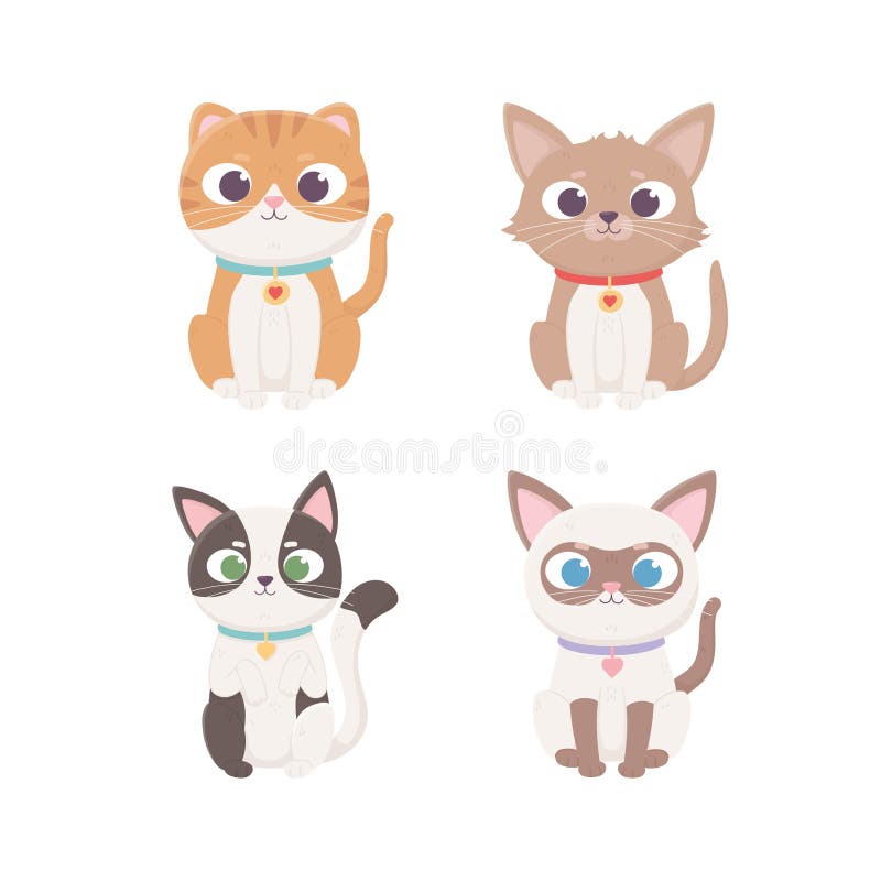 Little Cats Character Sitting Different Breed with , Pets Stock Vector ...