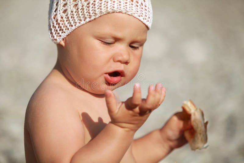 Little Caucasian Baby Eats Croissant Stock Image - Image of healthy ...
