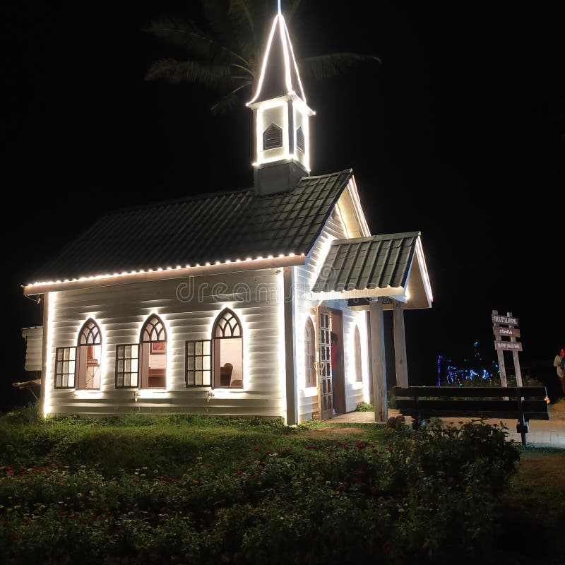 Little chapel at night stock image. Image of building - 221620689