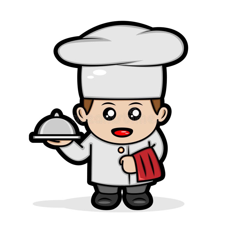 Vector Illustration of a Smiling Little Chef Holding a Pan Tray Stock ...