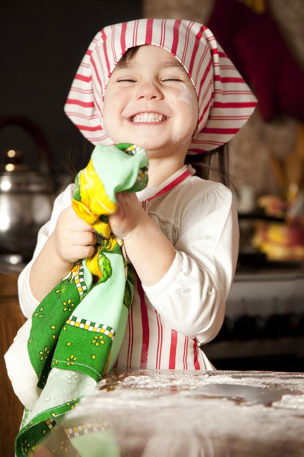 Child with Gingerbread House at Christmas As Chef Stock Image - Image ...