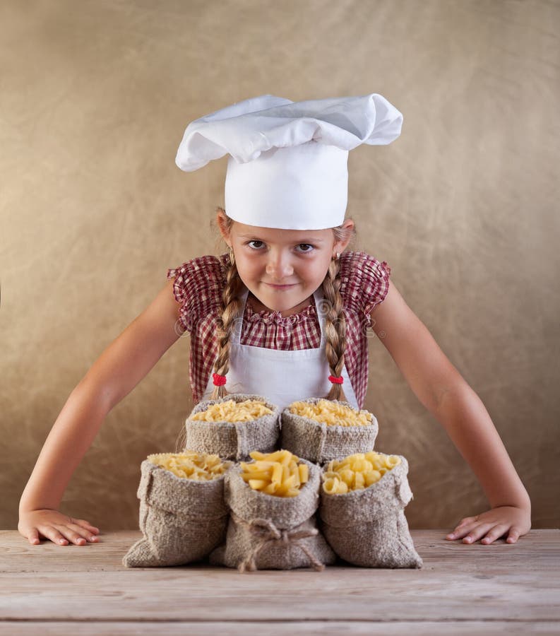 Little Chef with Pasta Variety in Bags Stock Photo - Image of little ...