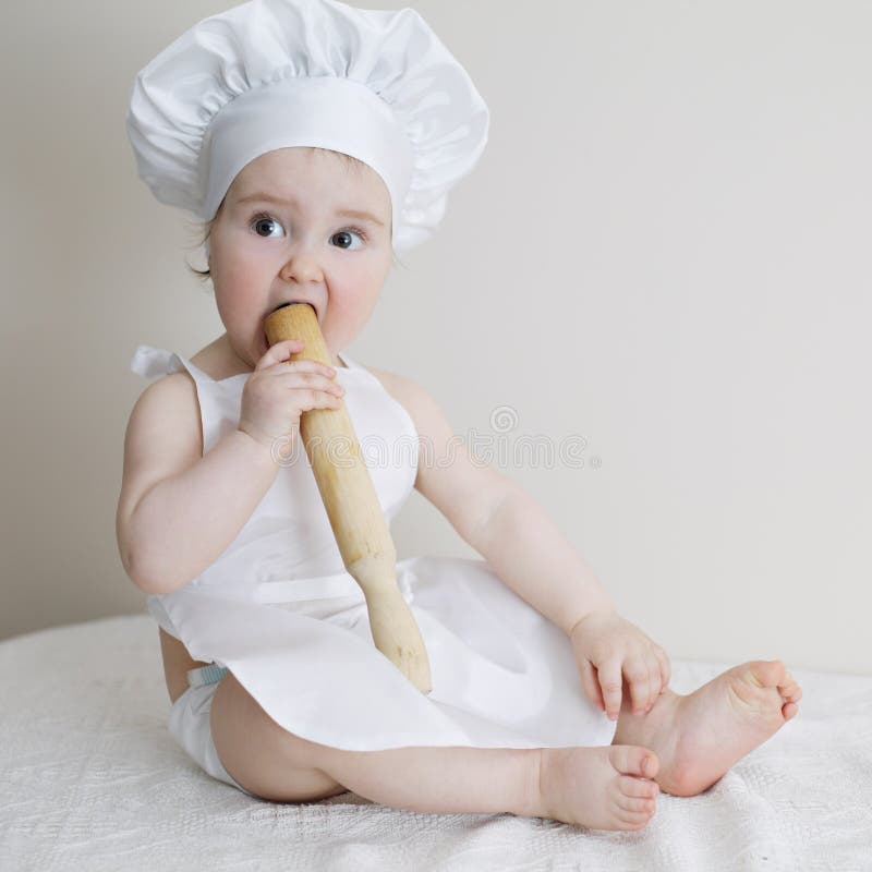 Baby Chef Cooks in the Oven Food Stock Image - Image of house ...