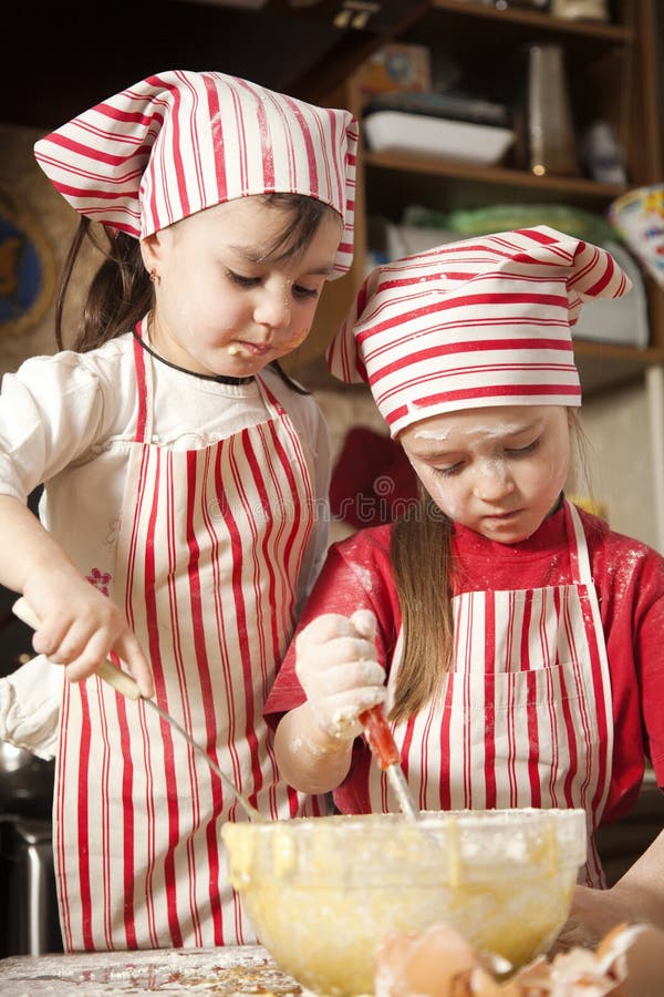 Happy Little Chefs Preparing Dough in the Kitchen Stock Photo - Image ...