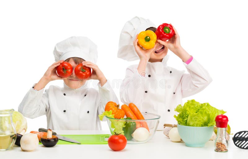 Little Chefs by Table with Vegetables Stock Photo - Image of onion ...