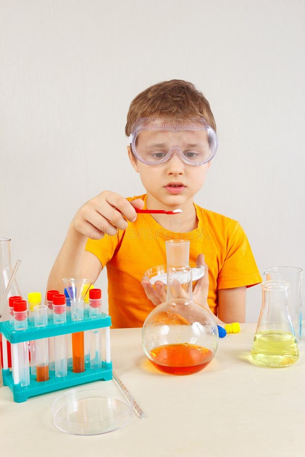 Little Chemist in Safety Goggles Studies Chemical Practice in ...