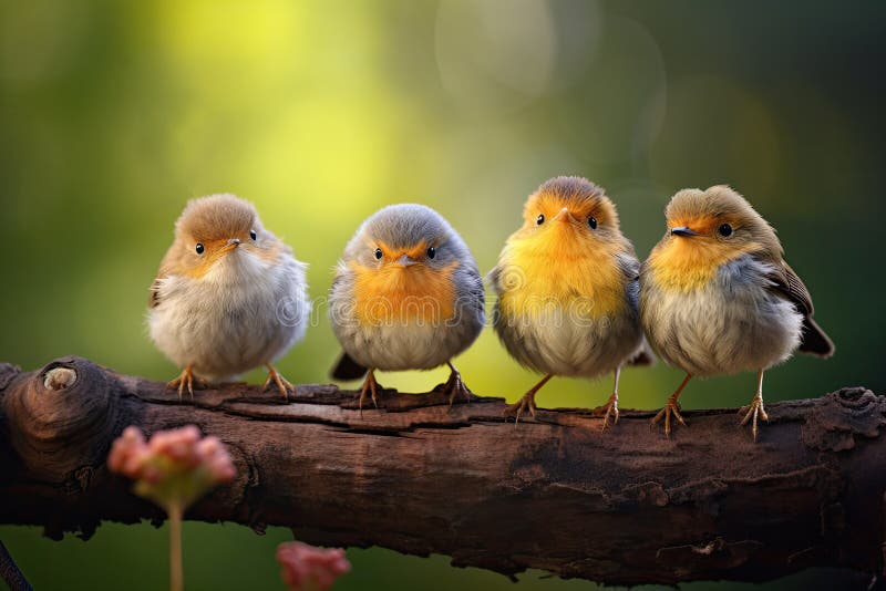 Little Chick Birds Perched on a Flat Horizontal Branch. Stock Image ...