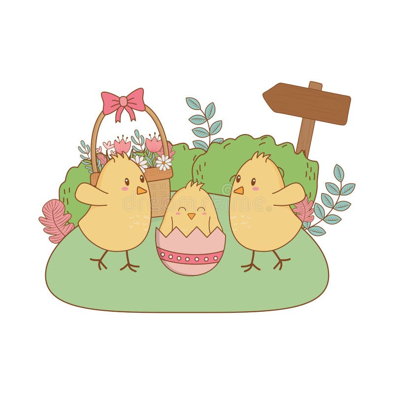 Little Chicks Easter Characters in Garden Scene Stock Vector ...