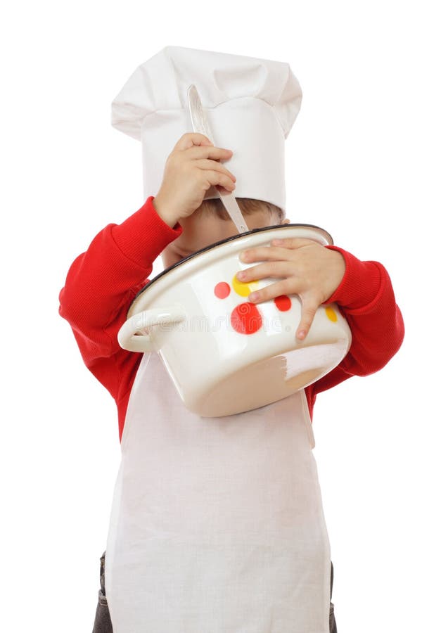 Little Chief-cooker Looking To Pot Stock Image - Image of ladle ...