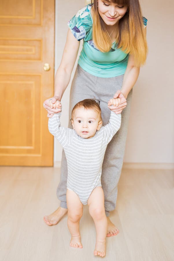 Little Child Baby Smiling Making First Steps Stock Image - Image of ...