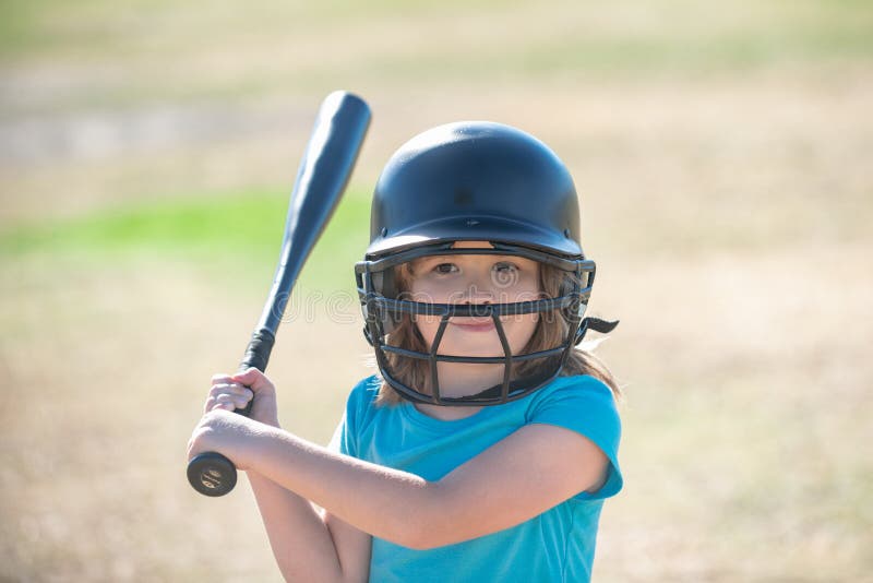 Little Child Baseball Player Focused Ready To Bat. Kid Holding a ...