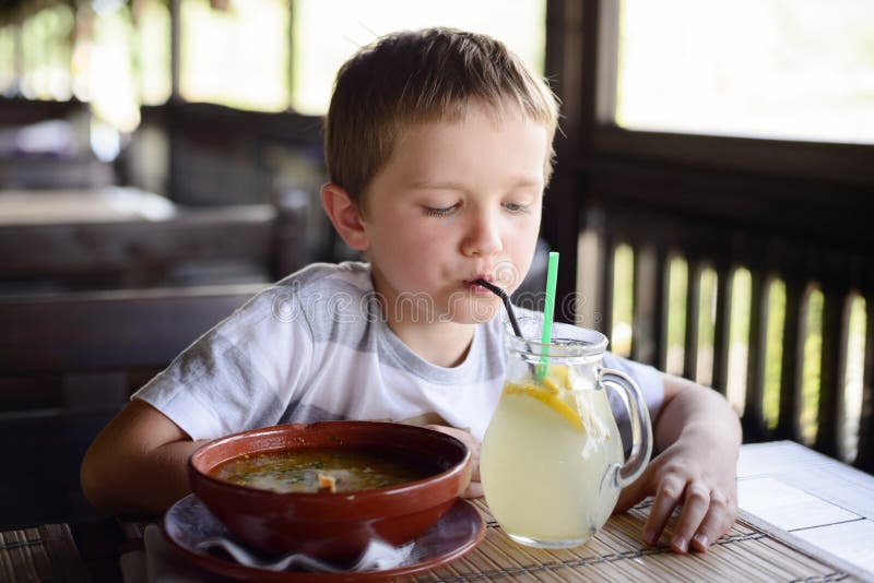 Little Child Boy Drinking Lemonade Stock Photo - Image of citron ...