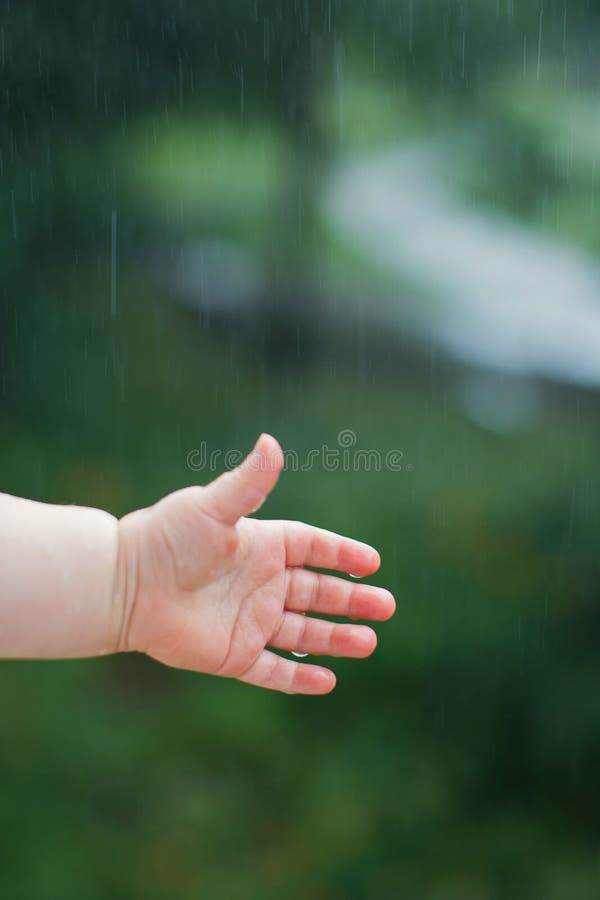Little Child Hand Catch the Rain Drops Stock Photo - Image of rain ...
