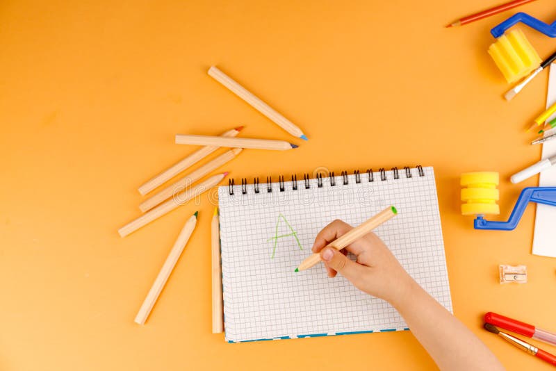 Little Child Hand Drawing on the Paper Stock Image - Image of student ...