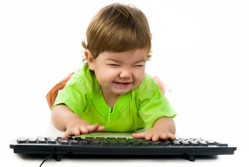 Little Child Holding Keyboard Stock Image - Image of emotion, childhood ...