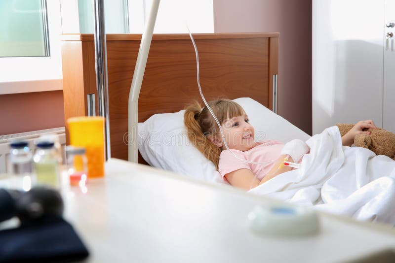 Little Child with Intravenous Drip in Bed Stock Image - Image of ...