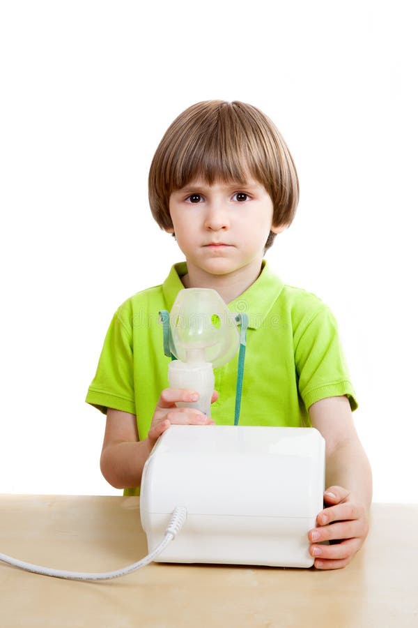 Little Child with Nebulizer Stock Photo - Image of elementary, male ...