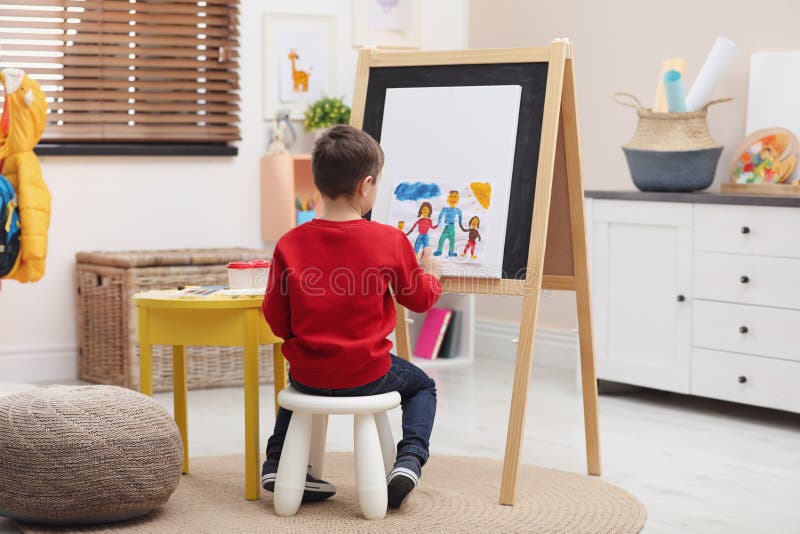 Little Child Painting on Easel Stock Photo - Image of painting, paint ...