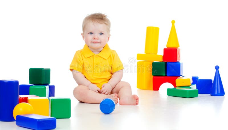 Little Child Playing with Building Blocks Stock Image - Image of little ...