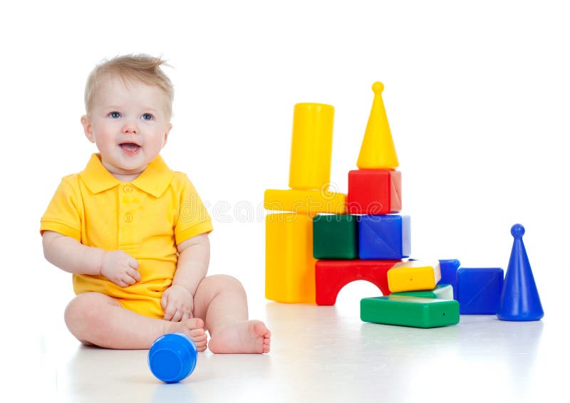 Little Child Playing with Building Blocks Stock Image - Image of game ...