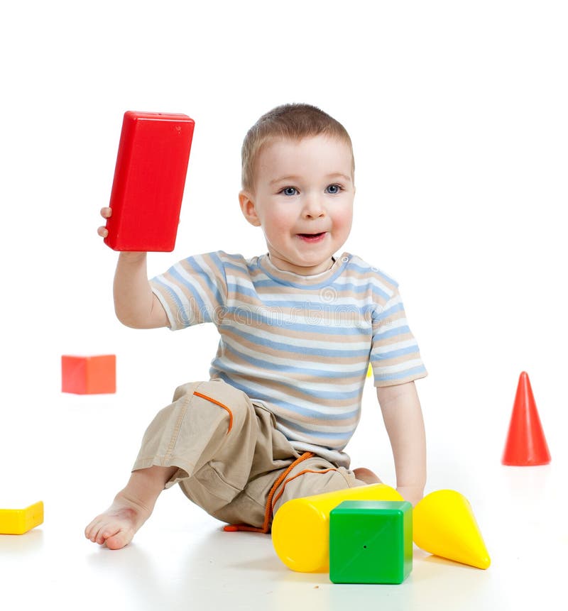 Little Child Playing with Building Blocks Stock Image - Image of green ...