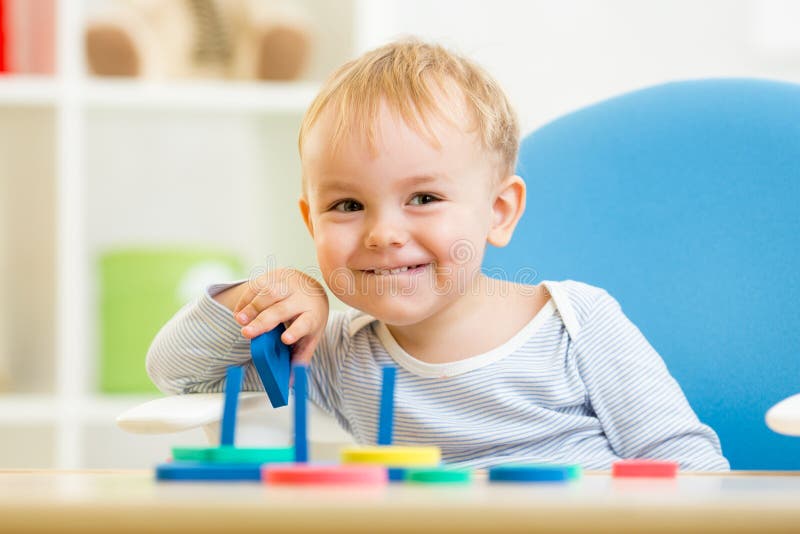 Little Child Playing with Building Blocks Stock Photo - Image of floor ...