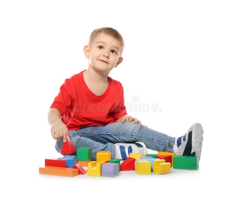 Little Child Playing with Colorful Building Blocks Stock Image - Image ...