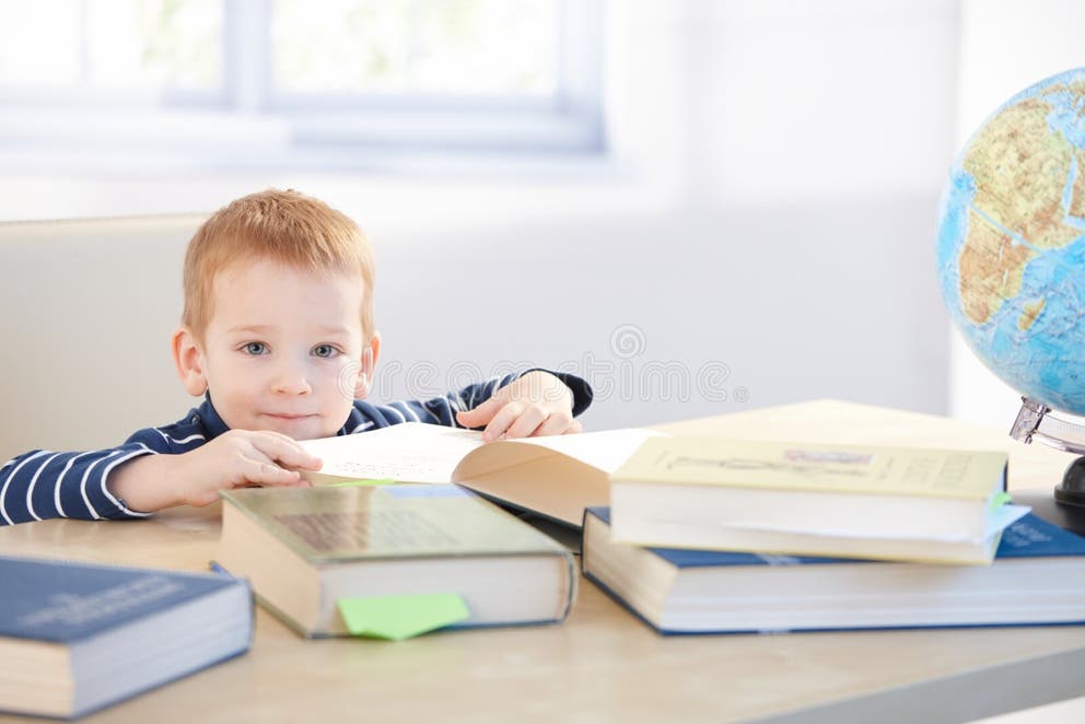 Little Child Prodigy Learning at Home Smiling Stock Image - Image of ...
