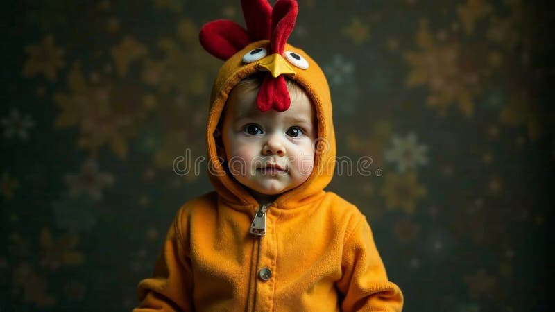 Little Child in Rooster Costume Standing in Front of Camera Stock Photo ...