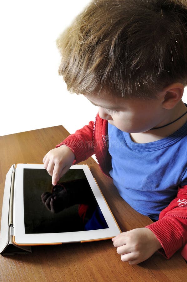 Little Child Using a Tablet PC Isolated Stock Image - Image of finger ...