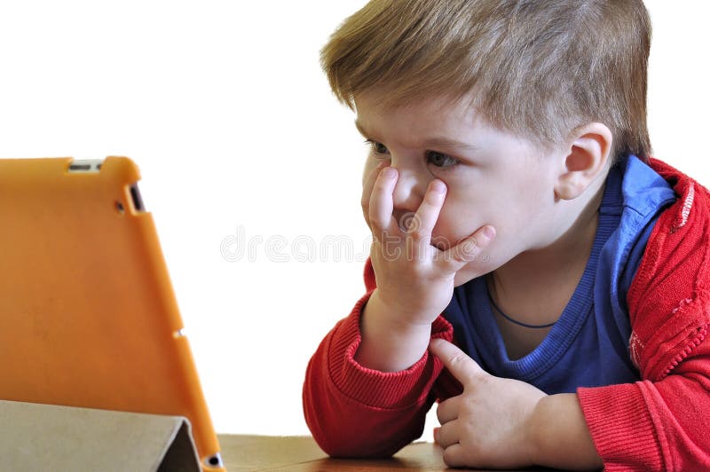 Little Child Using a Tablet PC Isolated Stock Image - Image of portrait ...