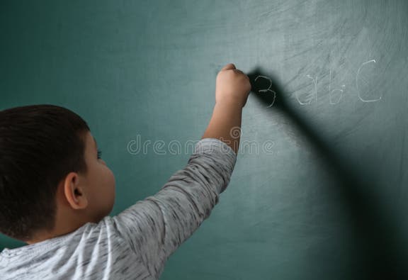 Little Child Writing Math Sum Stock Image - Image of lesson, chalkboard ...