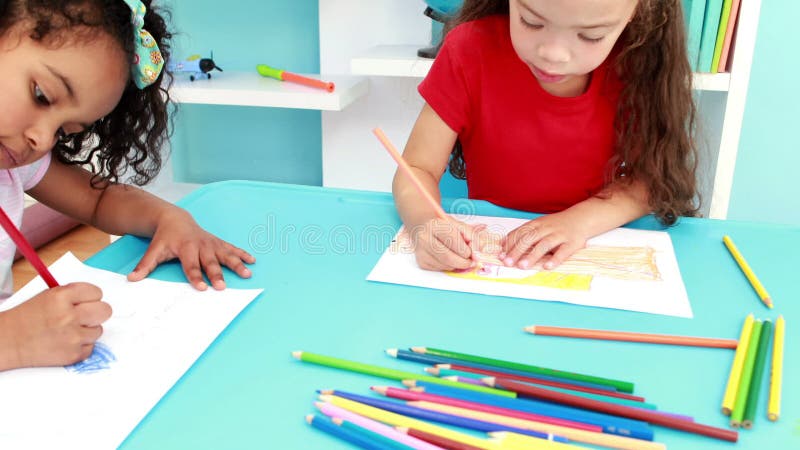 Little Children Drawing Together in Class Stock Video - Video of ...